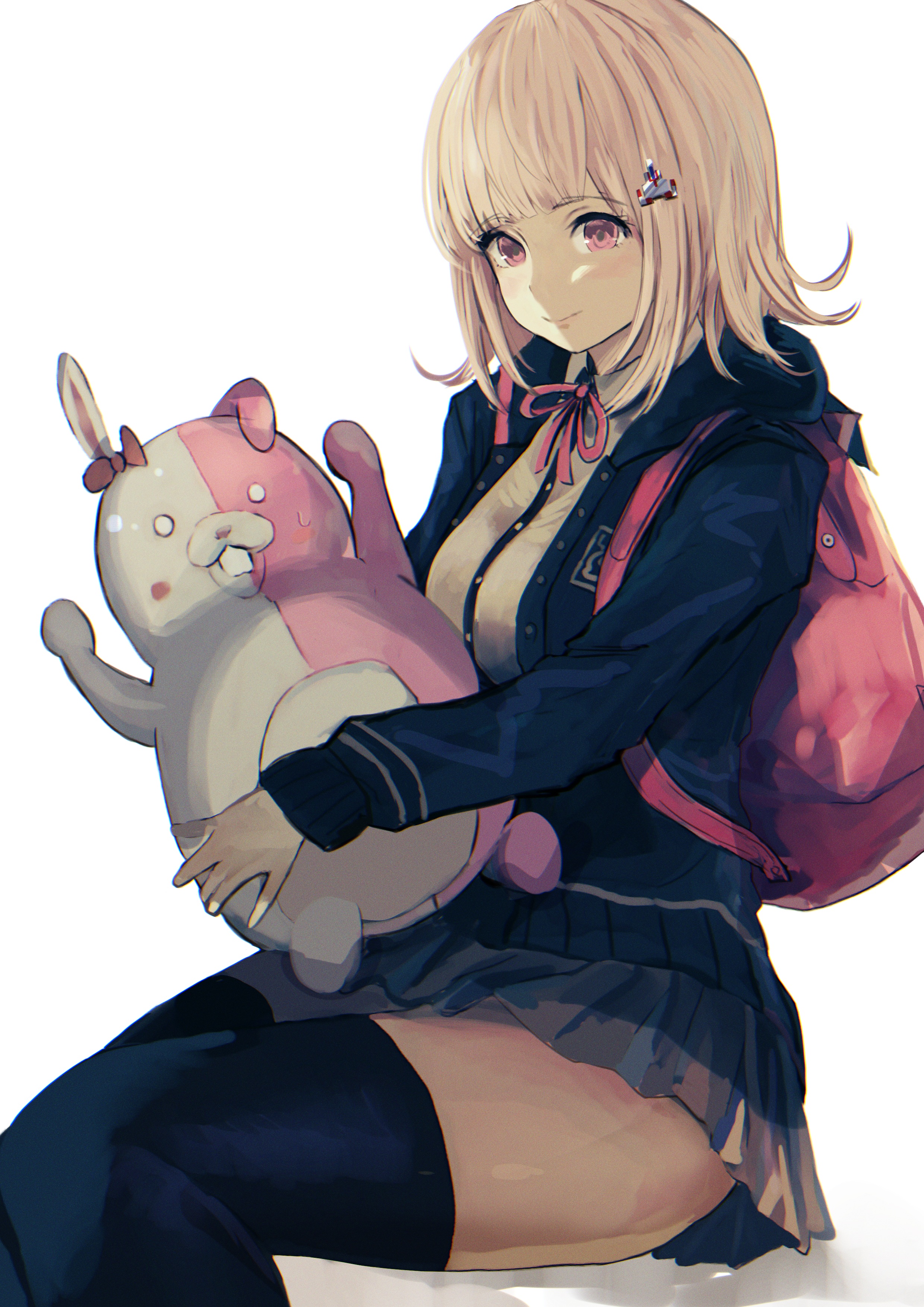 misaki nonaka dangan-ronpa dangan-ronpa 2 monomi nanami chiaki seifuku skirt lift thighhighs ...